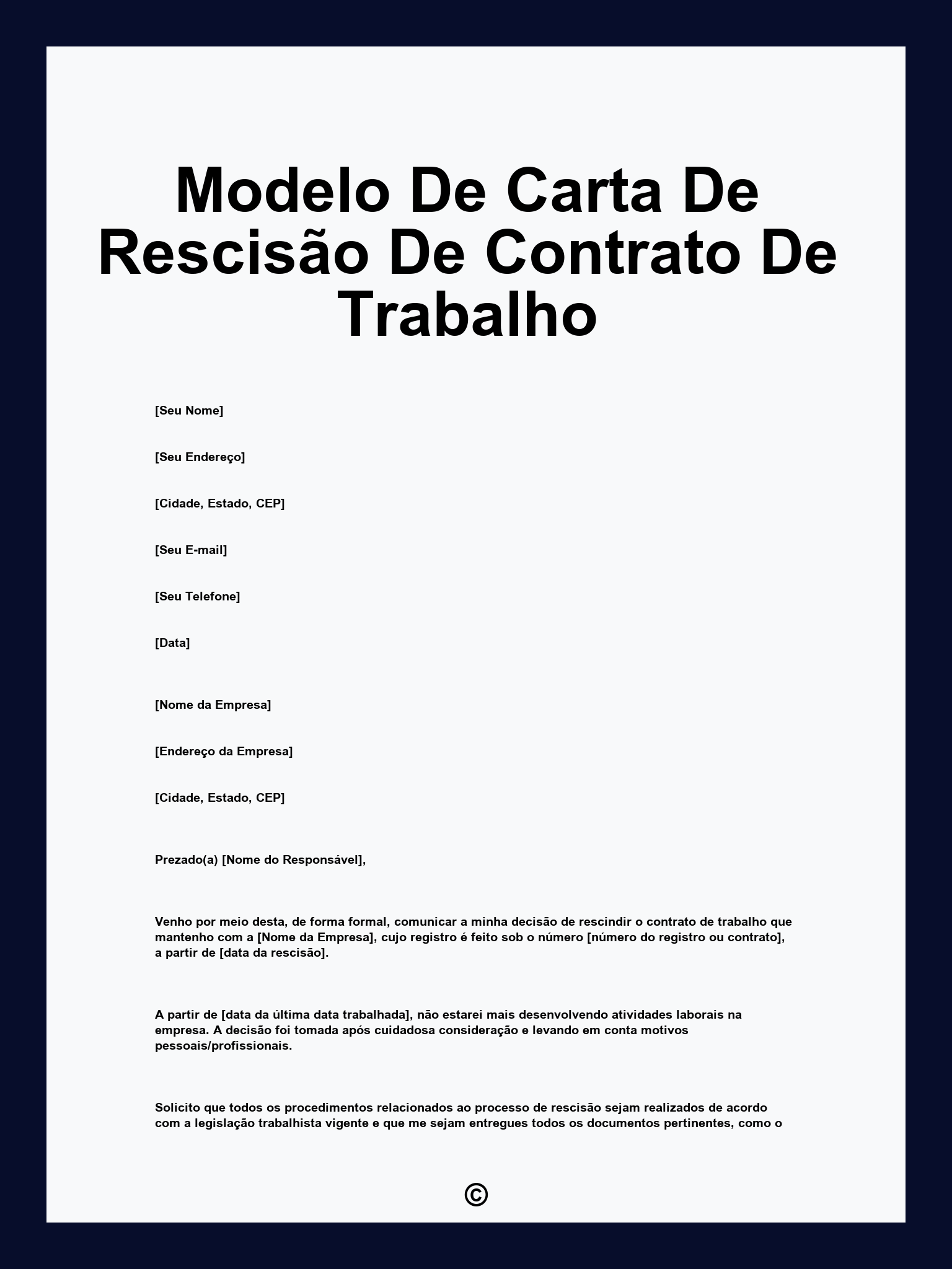 Modelo De Carta De Rescisão De Contrato De Trabalho