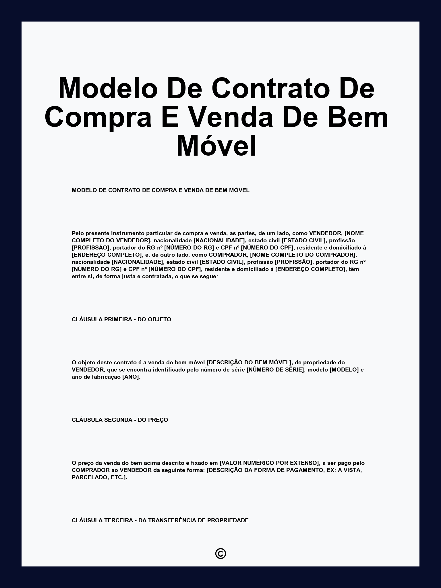 Modelo De Contrato De Compra E Venda De Bem Móvel