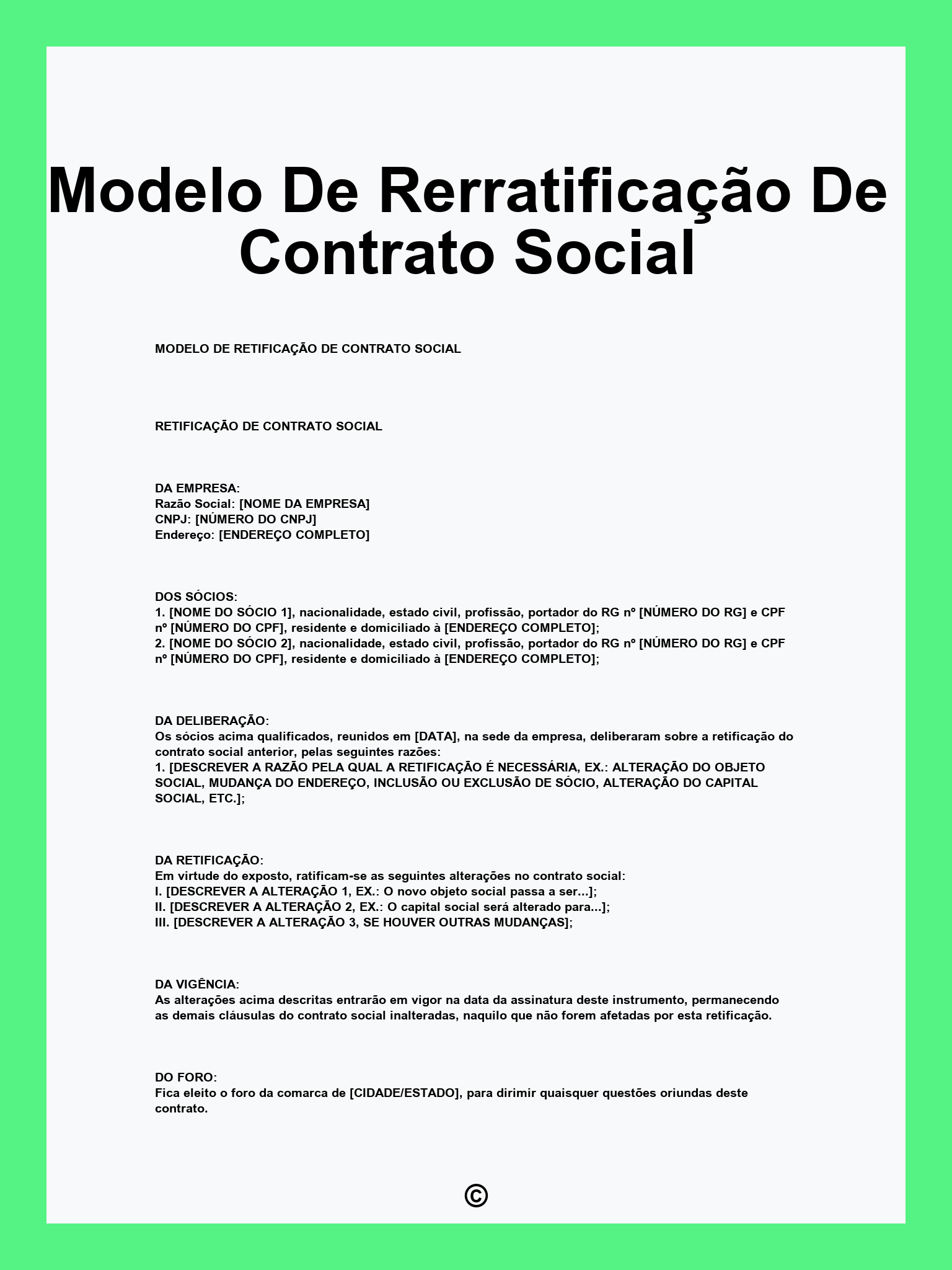 Modelo De Rerratificação De Contrato Social