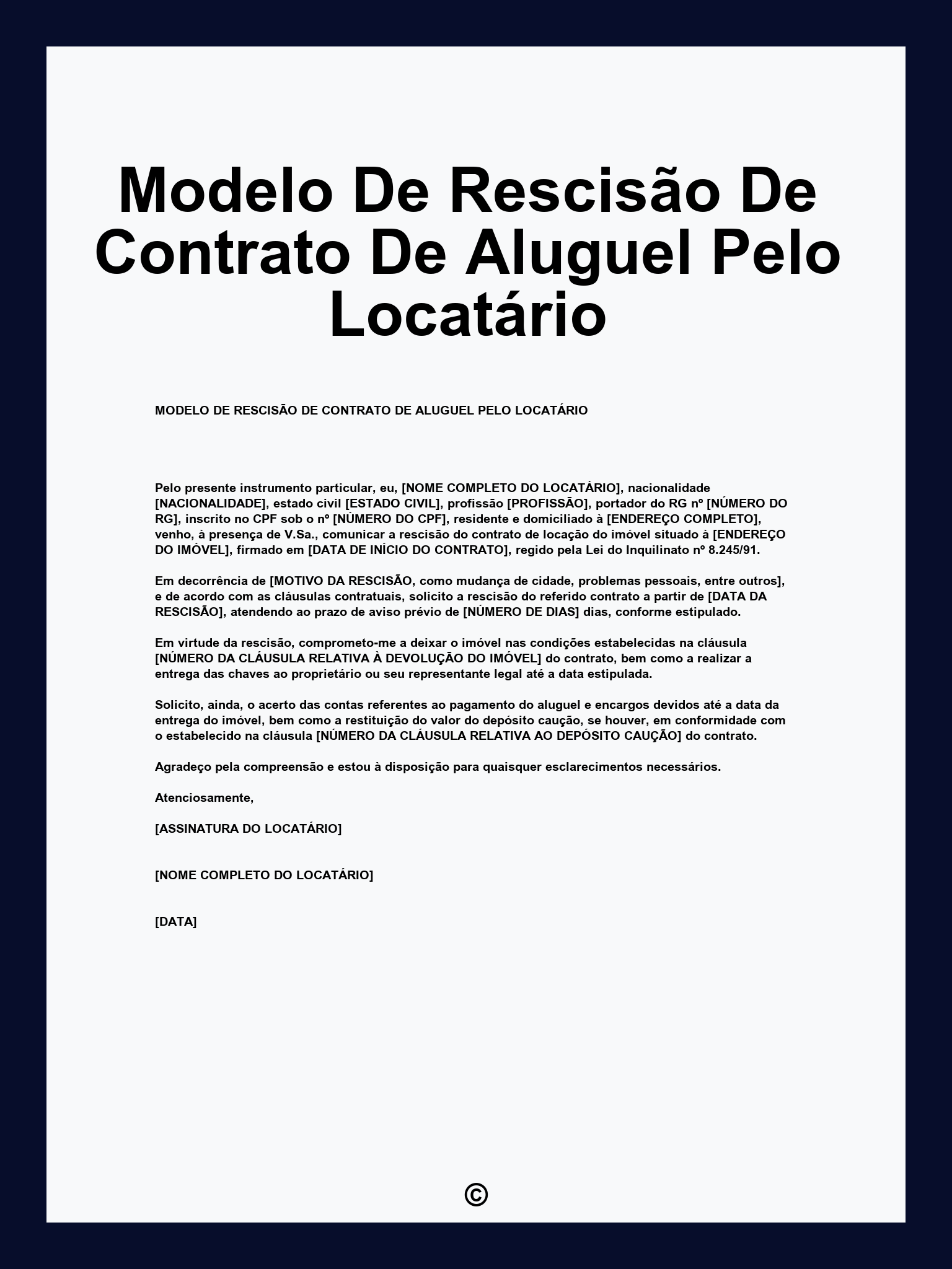 Modelo De Rescisão De Contrato De Aluguel Pelo Locatário